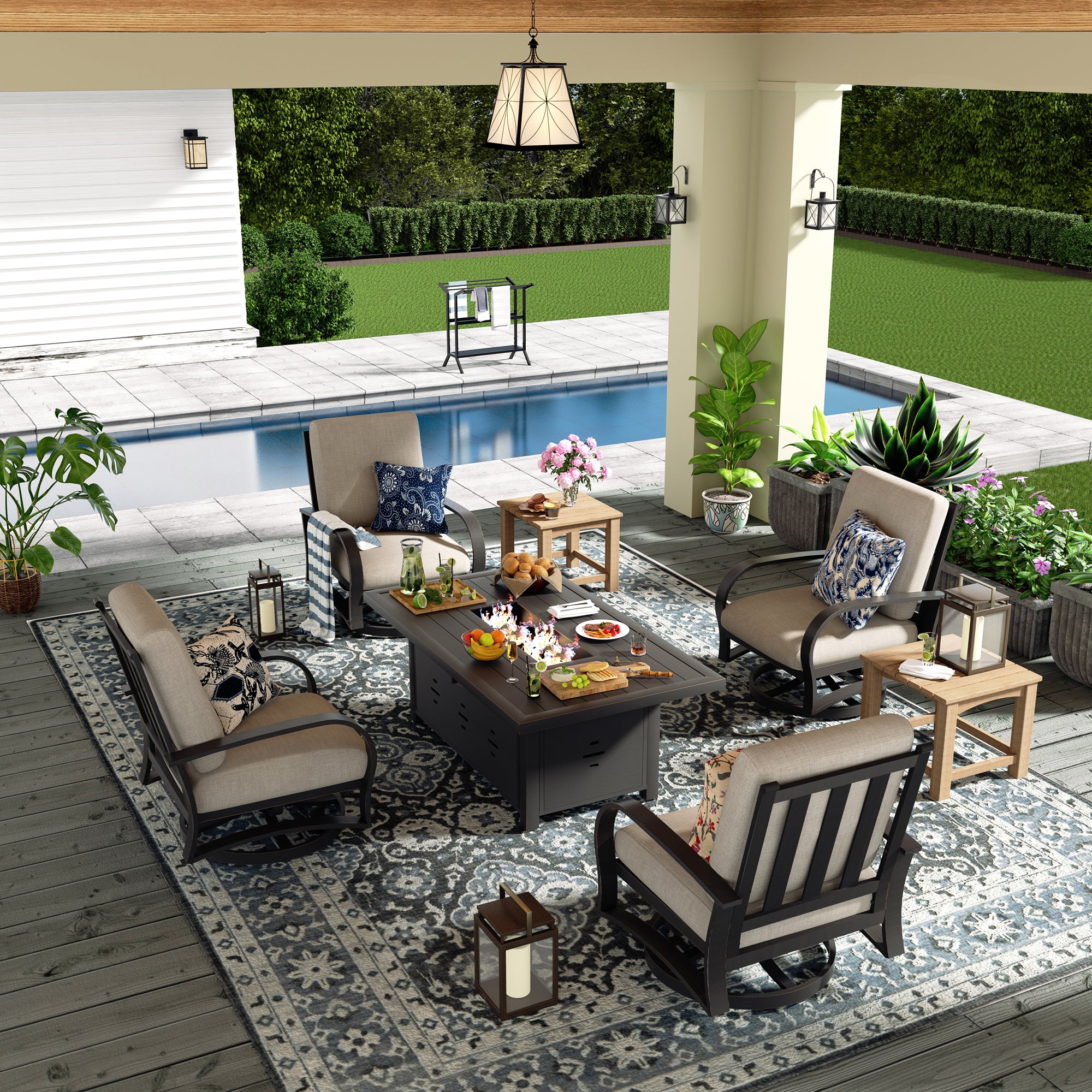 Chamber 4 Seat Patio Conversation Sets With Sunbrella® Cushions And Fi ...