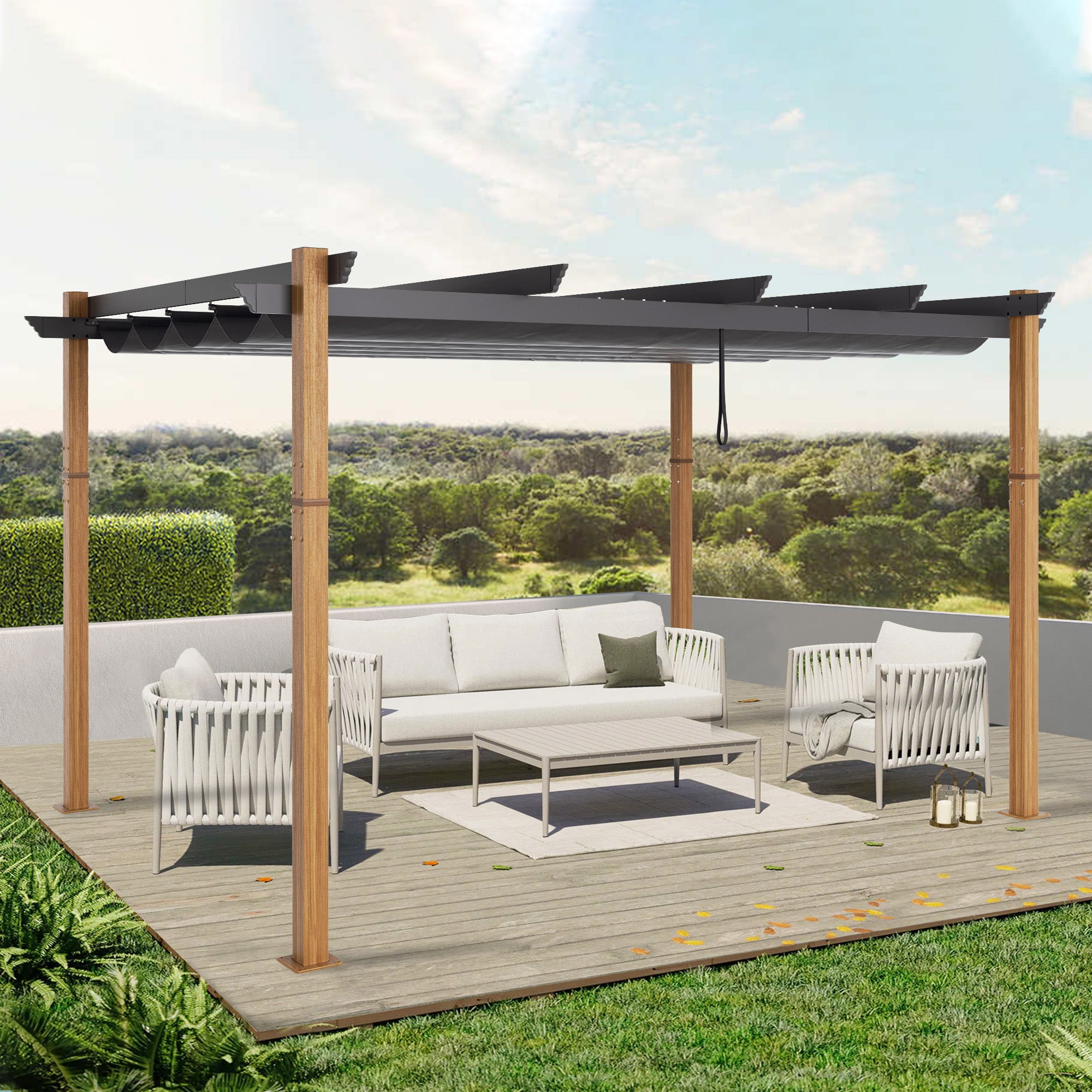 PATIO TREE 10Ft x 13Ft Patio Retractable Pergola with Sun Shade Canopy ...