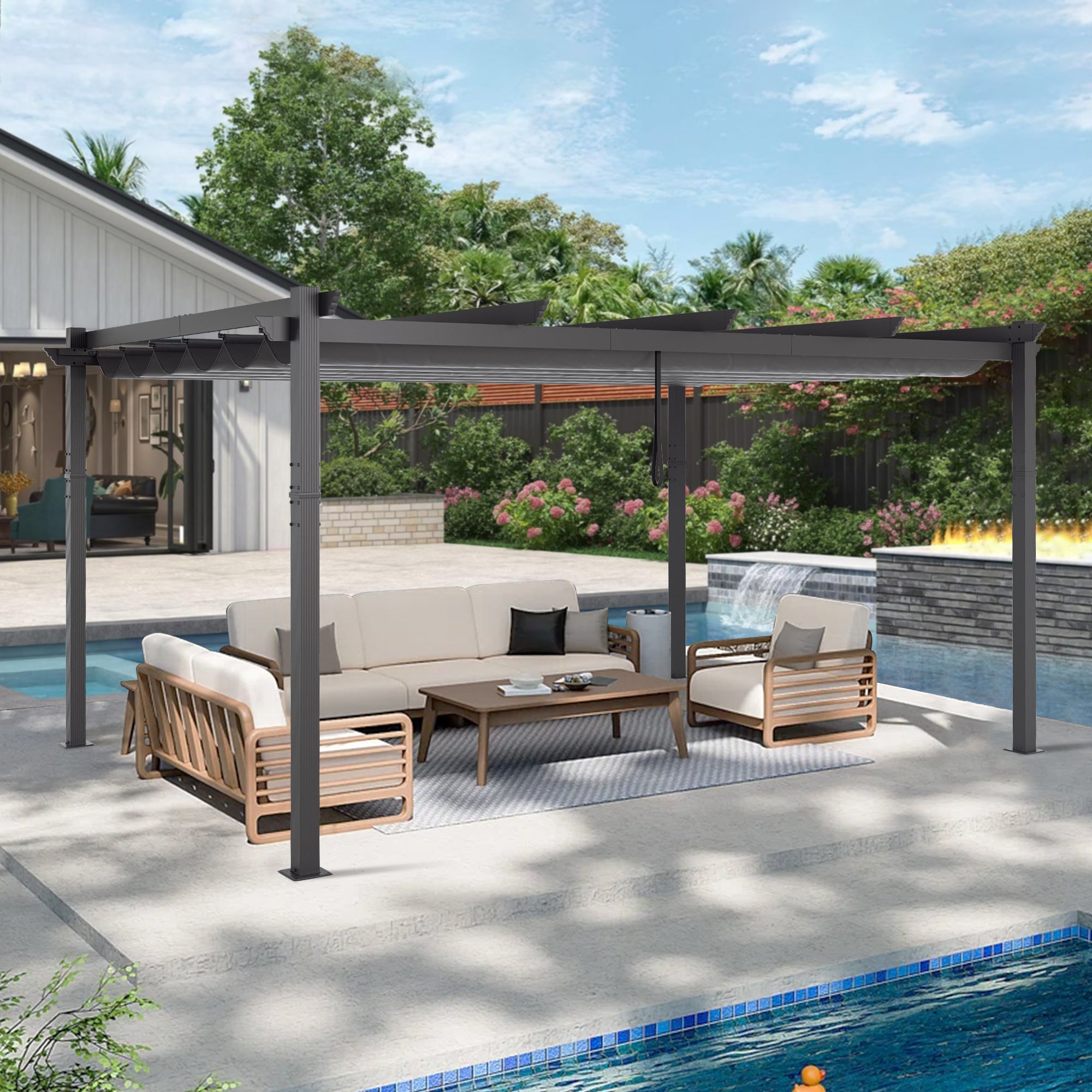 PATIO TREE 12Ft x 16Ft Patio Aluminum Retractable Pergola with Sun Sha ...