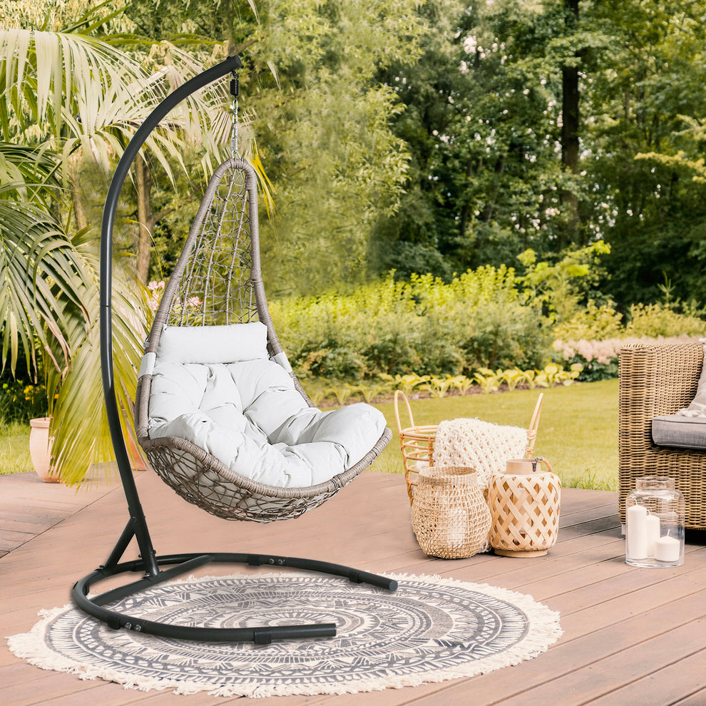 Peakhome Furnishings Outdoor/Indoor Wicker Hanging Basket Swing Chair ...